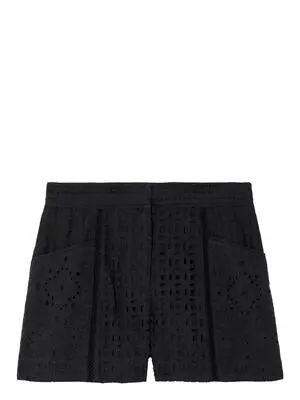 Veronica Beard Fabian Broderie Anglaise Cotton Shorts - Black