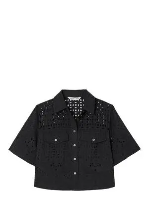 Veronica Beard Spruce Cropped Broderie Anglaise Cotton Shirt - Black