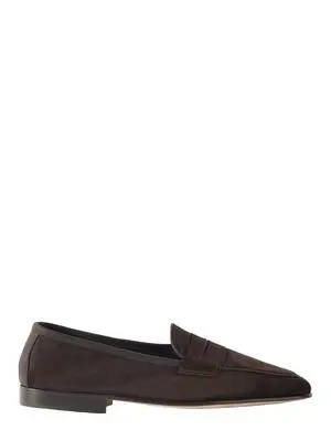 EDWARD GREEN Polperro Leather-trimmed Suede Penny Loafers - Brown