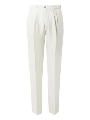 Boglioli Slim-fit Pleated Herringbone Linen Trousers - Neutrals