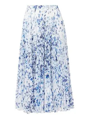 Proenza Schouler Cecily Pleated Printed Crepon Midi Skirt - Blue