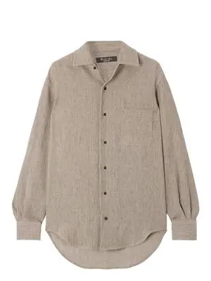 Loro Piana André Herringbone Linen Shirt - Brown