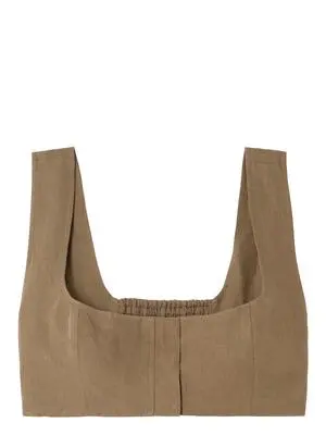 Le Kasha Jirja Cropped Linen Top - Brown