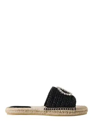 Gucci Cora Crystal-embellished Raffia Espadrille Sandals - Black