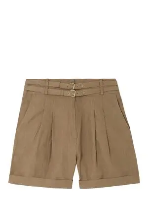 Le Kasha Aqiva Belted Pleated Linen Shorts - Brown