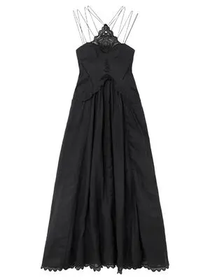 Isabel Marant Lindy Lace-trimmed Embroidered Ramie Maxi Dress - Black