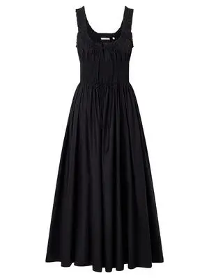 DÔEN Emmaretta Shirred Organic Cotton-voile Midi Dress - Black