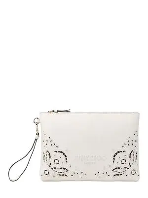 JIMMY CHOO Leather Embroidered Pouch - White