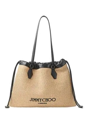JIMMY CHOO Jimmy Choo Large Raffia Drawstring Tote Bag Beige