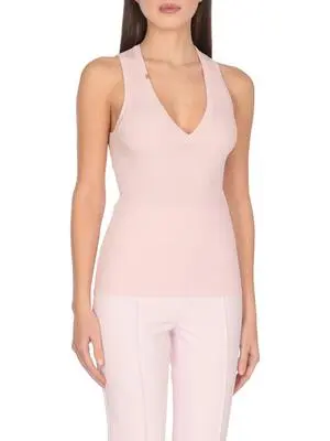 Elisabetta Franchi Ribbed Halterneck Top Pink