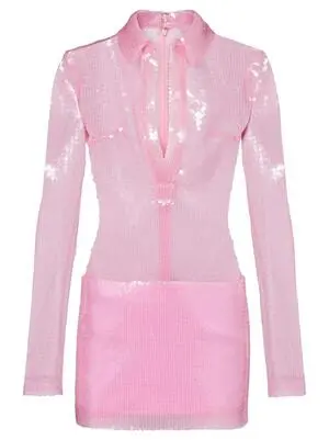 David Koma Sequined Polo Dress - Pink