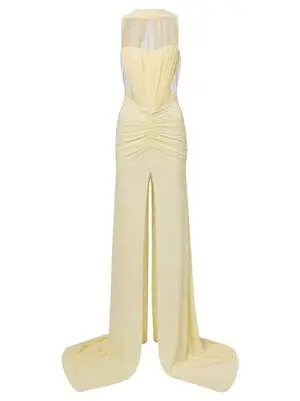 David Koma Ruched Halterneck Gown - Yellow