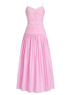 Matteau Gathered Cotton Drop-waist Midi Dress - Pink