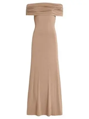 ANEMOS Ruched Off-the-shoulder Maxi Dress - Brown