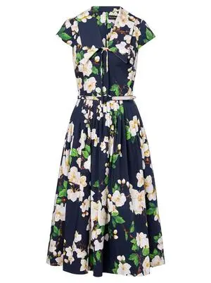 Oscar De La Renta Floral Pleated Cotton-blend Midi Dress - Multicoloured