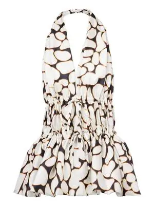 Dries Van Noten Printed Halterneck Silk Twill Top - White