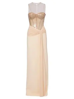 David Koma Sequined Cady And Mesh Corset Gown - Neutrals