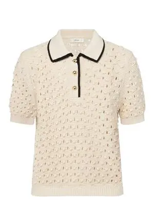 FRAME Bauble Pointelle Cotton Polo Shirt - White