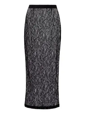 Wardrobe.NYC Sheer Lace Midi Skirt - Black