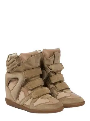 Isabel Marant Bekett Leather And Suede Wedge Sneakers Green