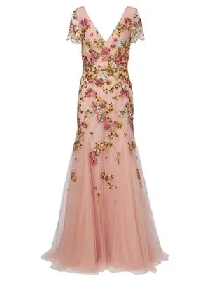 Costarellos Polina Embroidered Tulle Gown - Pink