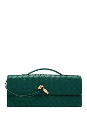 Bottega Veneta Andiamo Intrecciato Leather E/w Clutch - Green