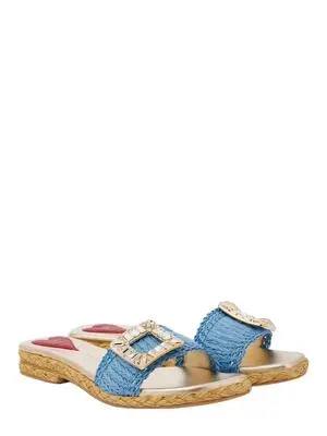 ROGER VIVIER Espa Embellished Raffia Slides - Blue