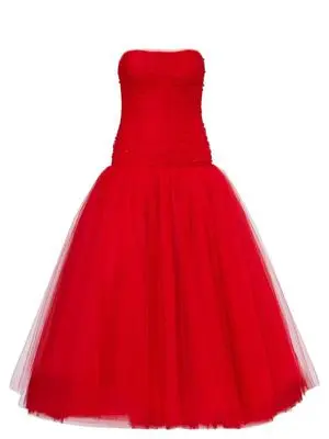 Carolina Herrera Embellished Strapless Tulle Gown - Red