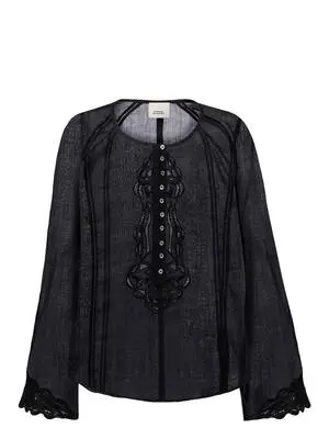 Isabel Marant Luciele Embroidered Ramie Blouse - Black