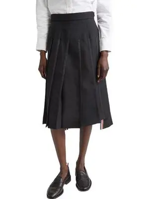 Thom Browne Classic Tipping Pleated Wool Skirt - Black