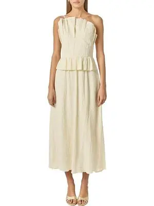 English Factory Pleated Ruffle Strapless Maxi Dress - Ivory