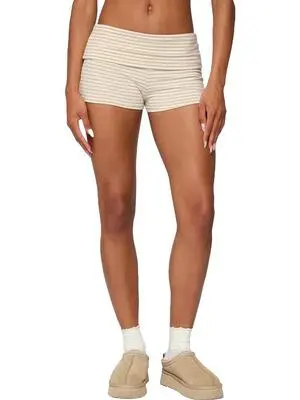 EDIKTED Kodi Stripe Foldover Microshorts - Beige
