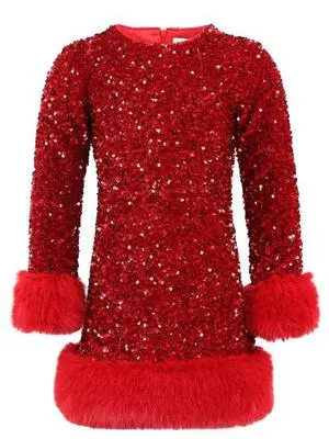 LOLA + THE BOYS Sequin Mini Dress With Fur Trim - Red