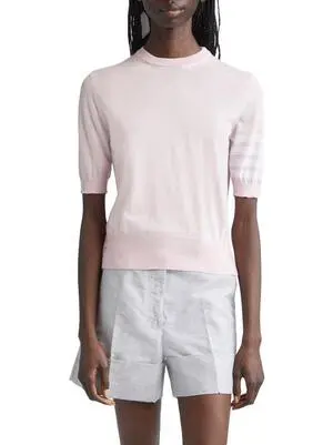 Thom Browne 4-bar Short Sleeve Wool Blend Sweater - Light Pink