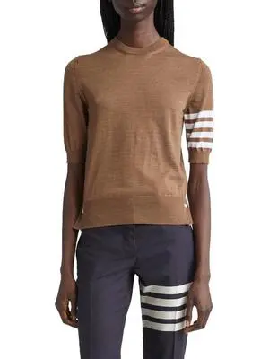 Thom Browne 4-bar Short Sleeve Wool Blend Sweater - Walnut