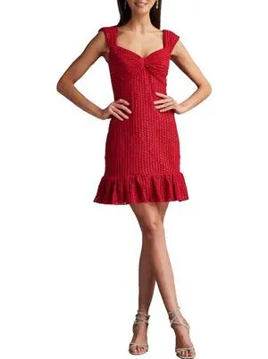 Tadashi Shoji Open Stitch Ruffle Hem Cocktail Dress - Rouge