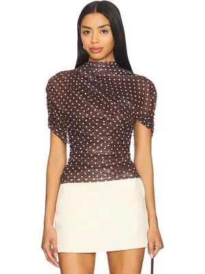 Amanda Uprichard X Evianna Top - Chocolate Brown Polka Dot