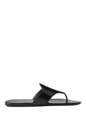 Prada Brushed Leather Strappy Flat Sandals - Black