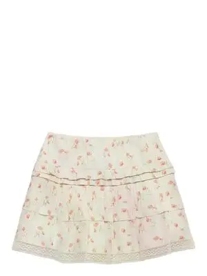 Prada Floral-print Tiered Skirt - Neutrals