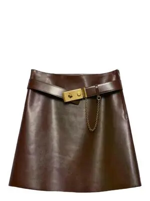 Prada Belted Leather Mini Skirt - Brown