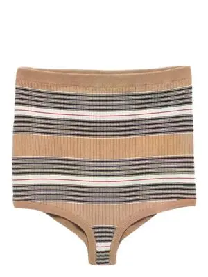 Prada Striped Ribbed Mini Shorts - Neutrals