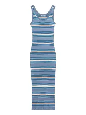 Prada Striped Ribbed Midi Dress - Blue