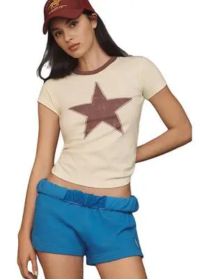 LETLUV Star Short-Sleeve Ringer Crew-Neck T-Shirt Beige