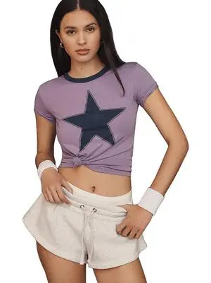 LETLUV Star Short-Sleeve Ringer Crew-Neck T-Shirt Purple