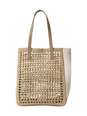 Khaite Zoe Small Suede And Crocheted Raffia Tote - Neutrals