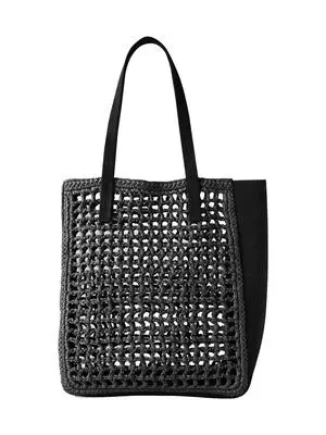 Khaite Zoe Small Leather And Raffia Tote - Black