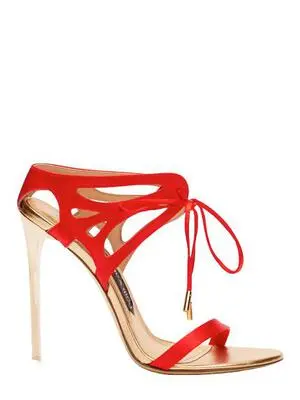 JESSICA RICH Laser Cut Tie Up Sandals - Red