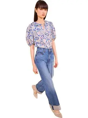 Ulla Johnson Amari Short Sleeve Blouse - Ciel