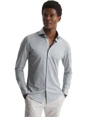 REISS Nate Melange Nate Cutaway Collar Jersey Slim Fit Shirt - Grey