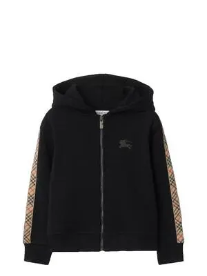 Burberry Check Trim Cotton Zip Hoodie - Black